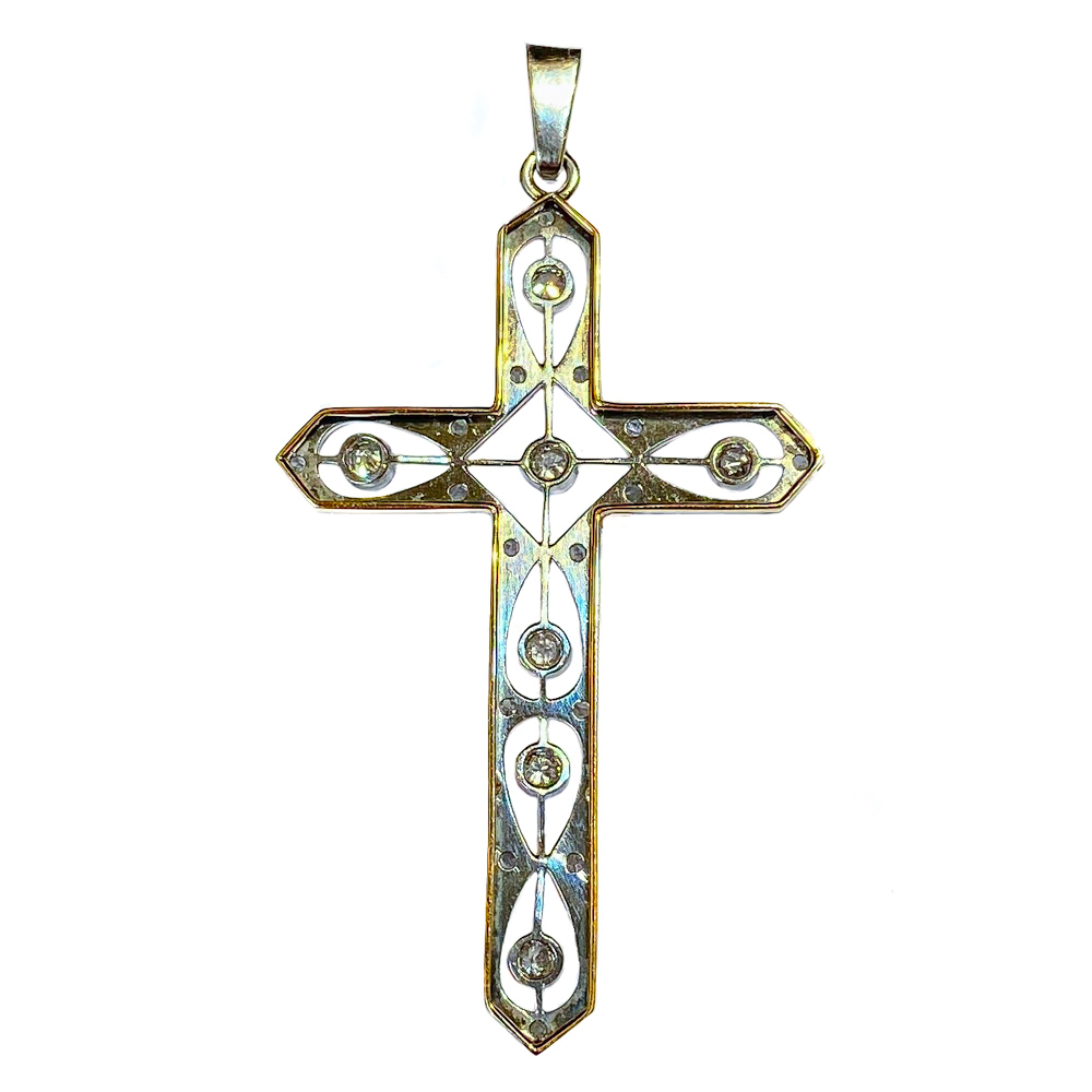 Pendente a croce in oro e platino con diamanti - Italia primo '900 ...