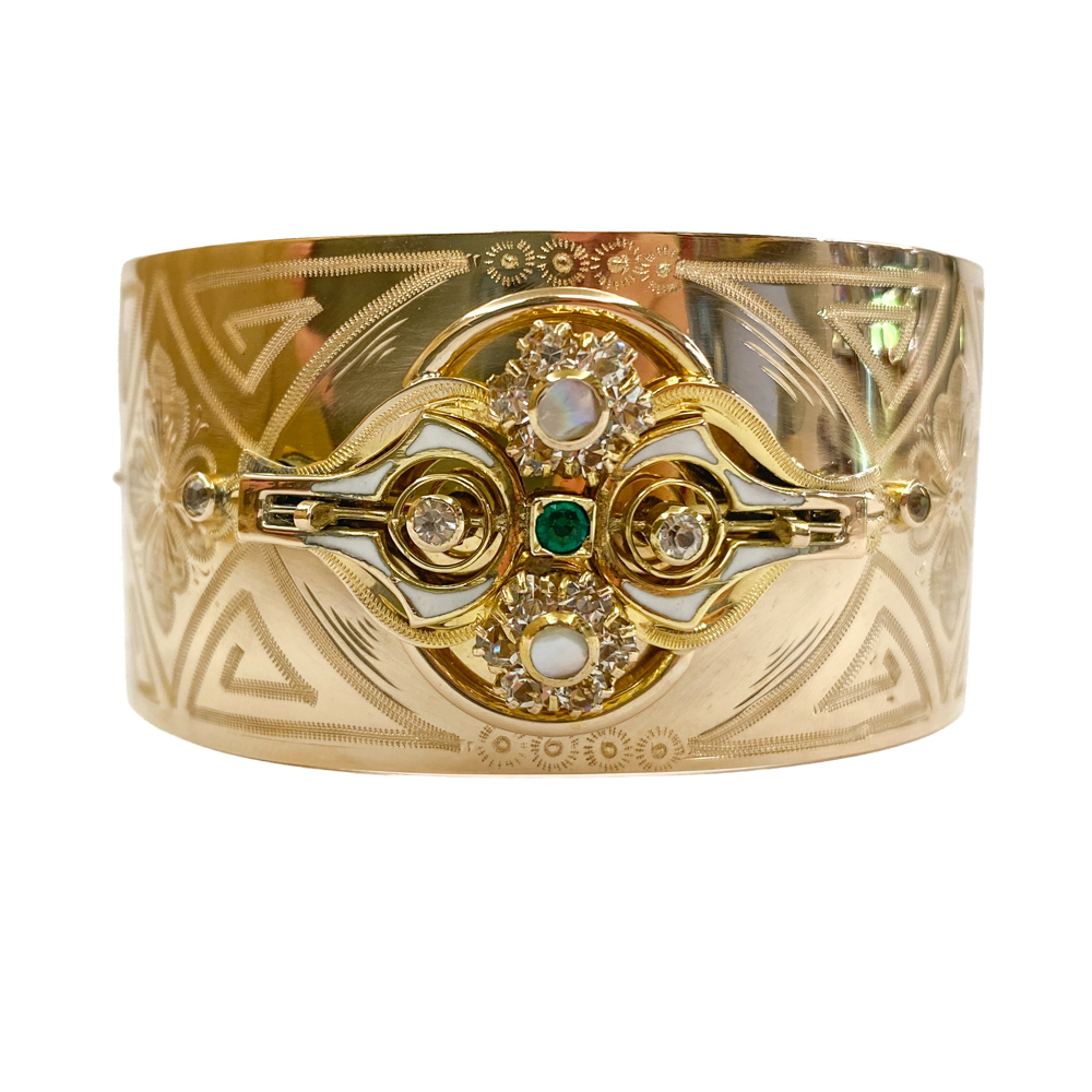 Bracciale borbonico rigido a fascia larga in oro 12 karati - Italia XIX ...