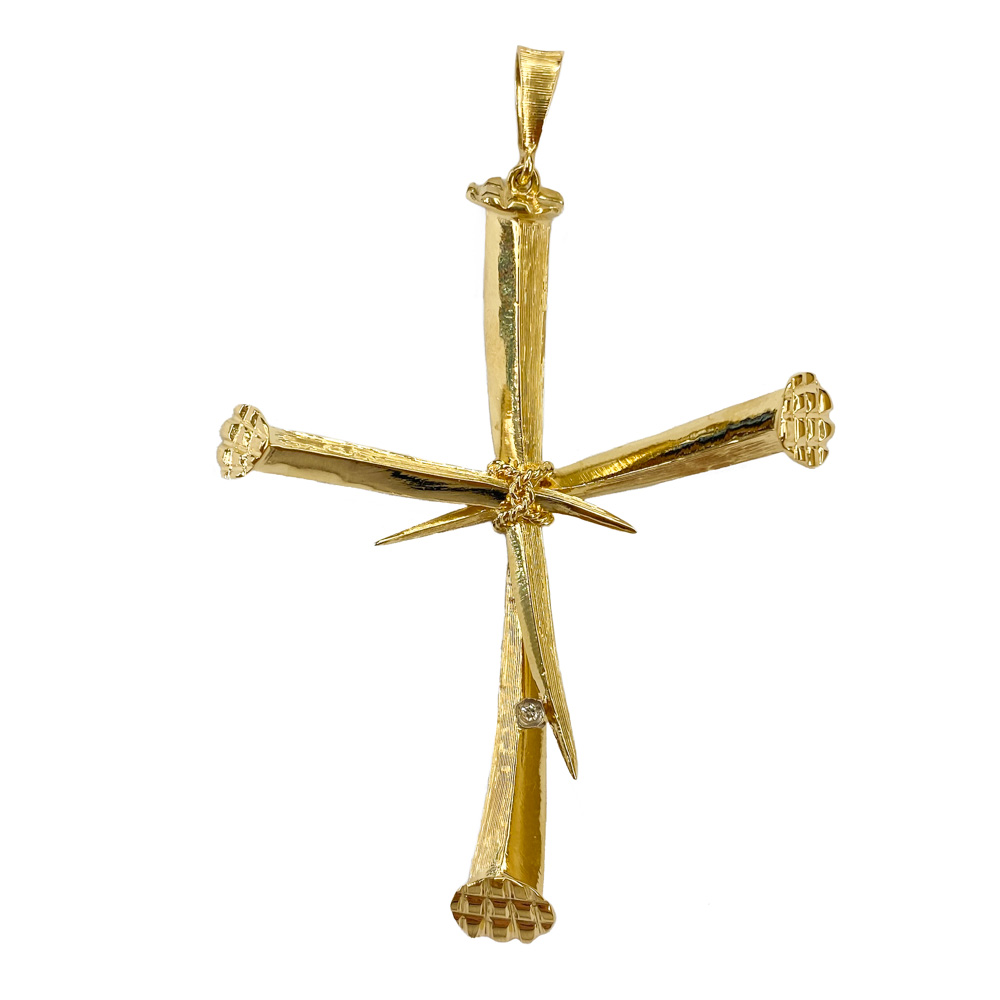 Pendente a croce in oro giallo 18 karati con diamante - Italia anni '70 ...