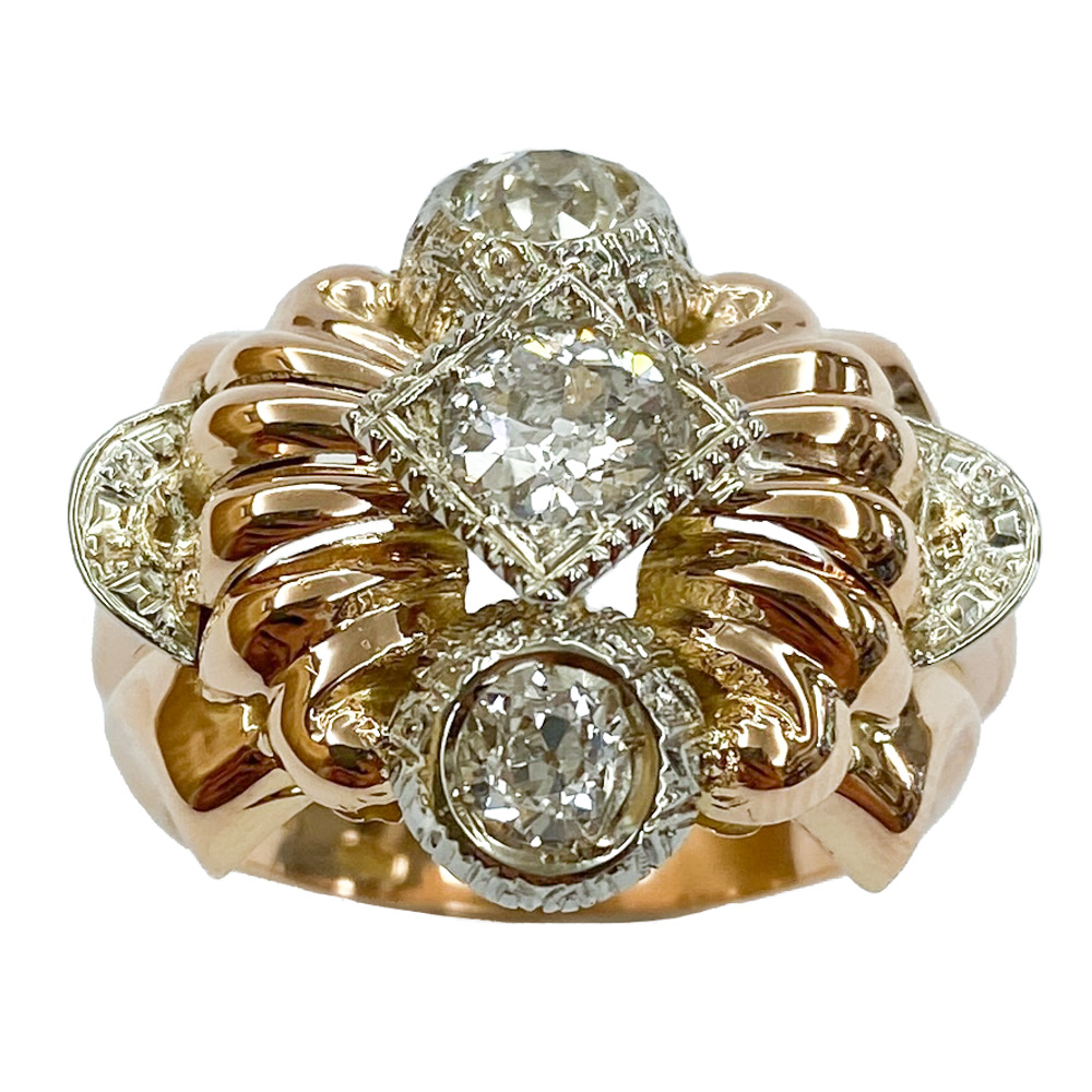 Anello in oro rosso e bianco 18 karati con diamanti - Italia anni '40 ...