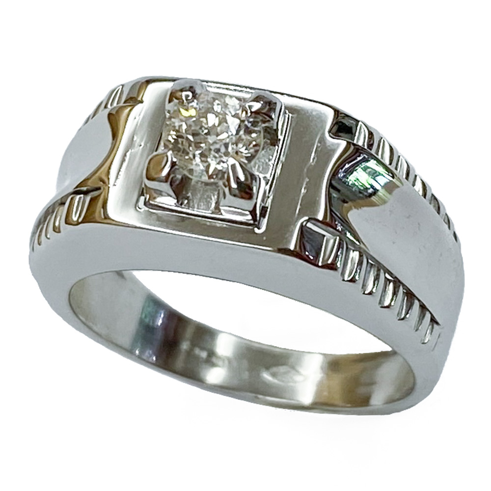 Anello da uomo in oro bianco 18 karati con diamante - Italia anni '60 ...