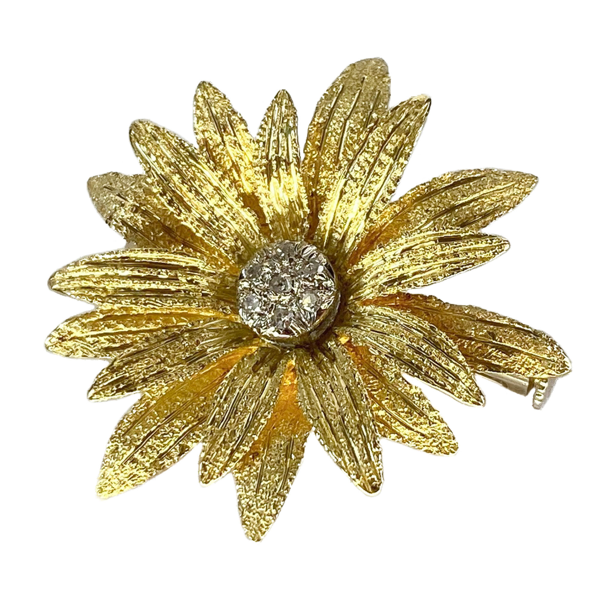 Spilla a fiore in oro giallo 18 karati con diamanti - Italia anni '70 ...